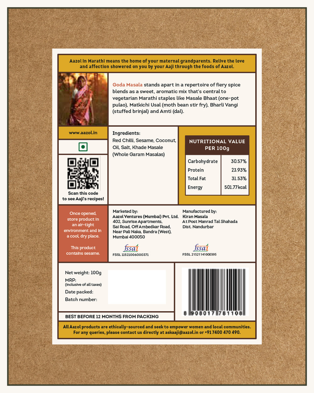 Goda Masala | Fragrant Vegetarian Masala | Misal Masala - Aazol: Home ...